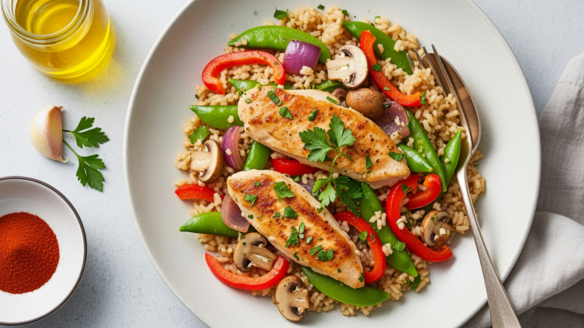 Pan Fried Chicken and Rice Recipe | JustCook